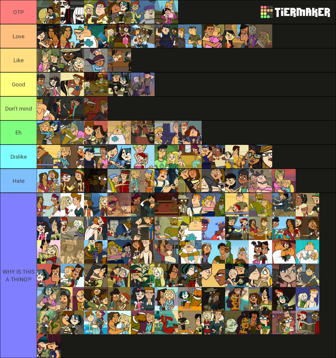 Total Drama couples and ships Tier List (Community Rankings) - TierMaker