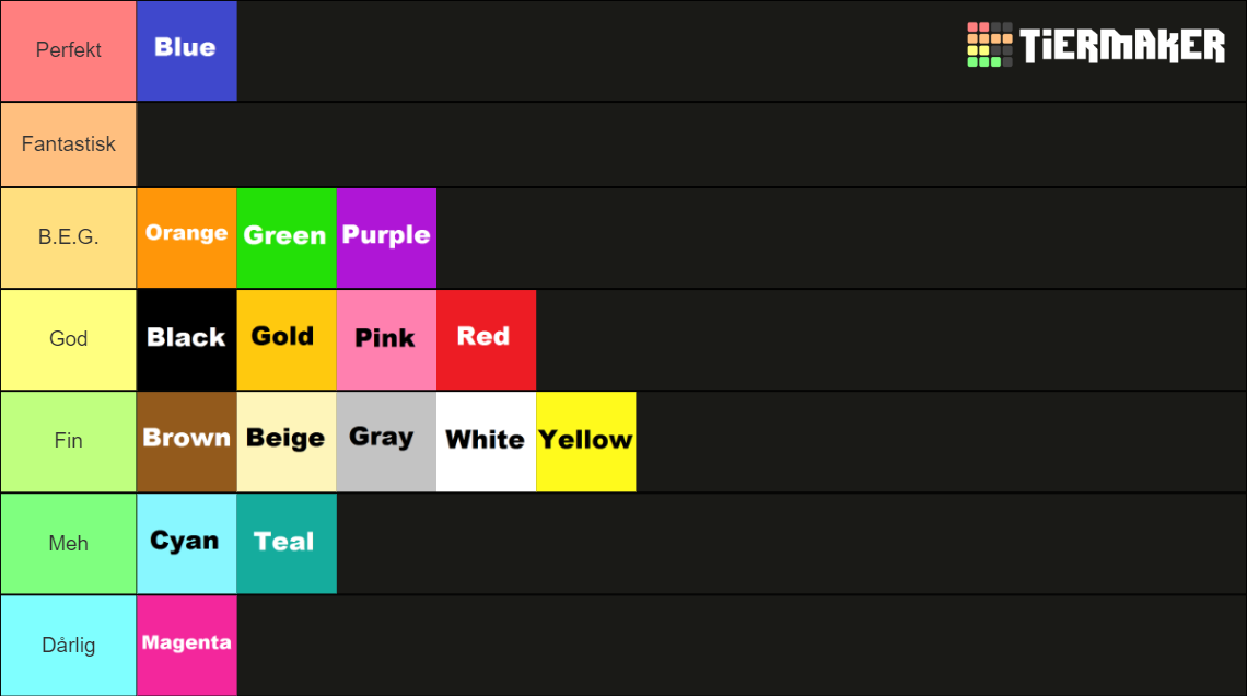 Favorite Color Tier List (Community Rankings) - TierMaker