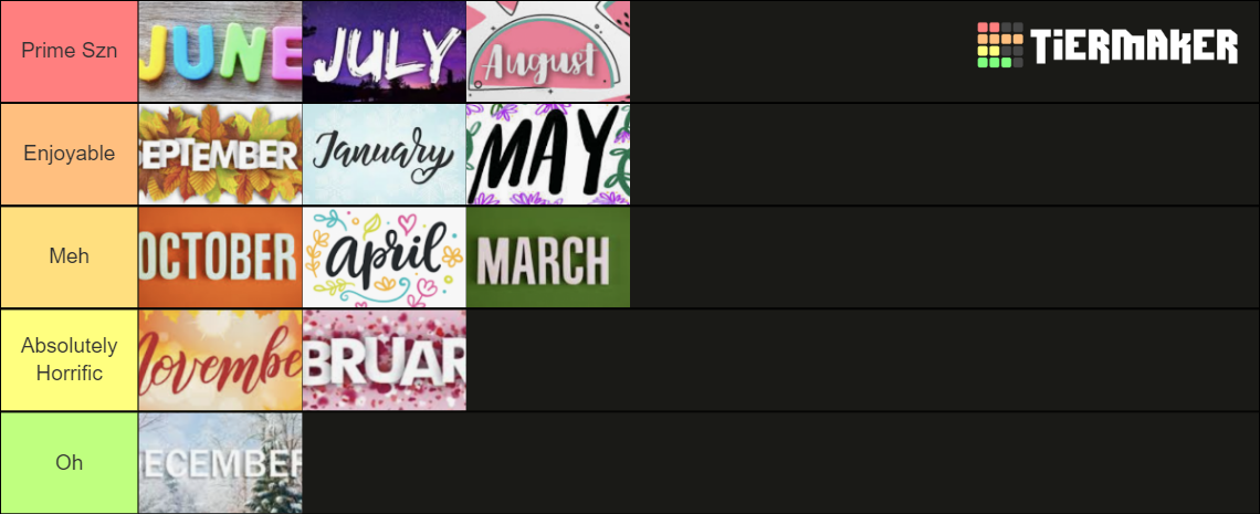 Months of the Year Tier List (Community Rankings) - TierMaker