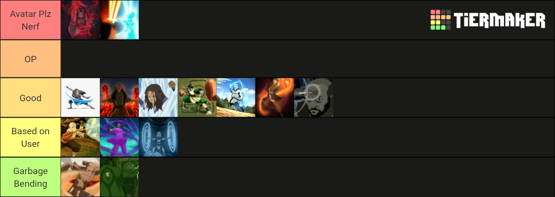 Avatar Bending Elements ATLA LOK Tier List (Community Rankings) - TierMaker