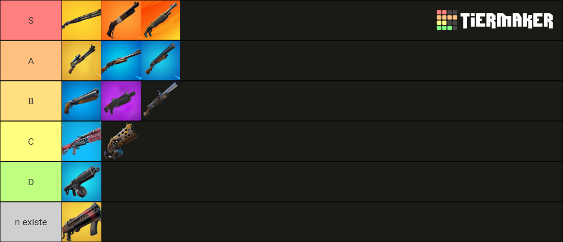 All Fortnite Shotguns S.1 - S.16 Tier List (Community Rankings) - TierMaker