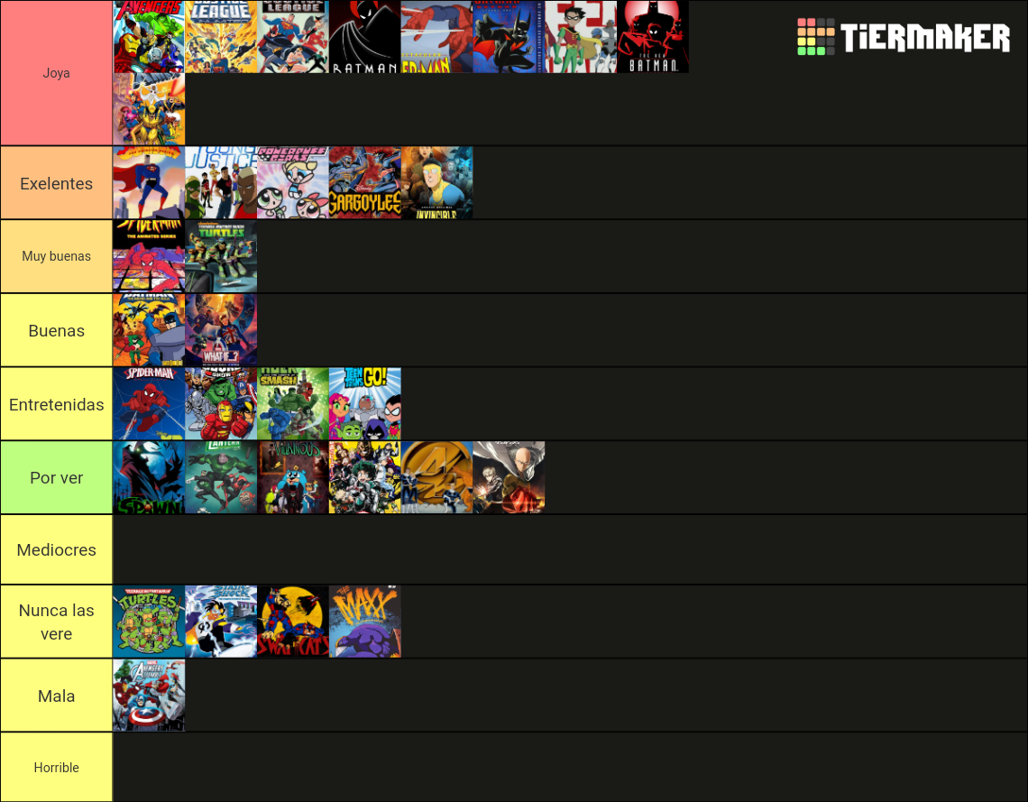 Superheroe animated shows Tier List (Community Rankings) - TierMaker