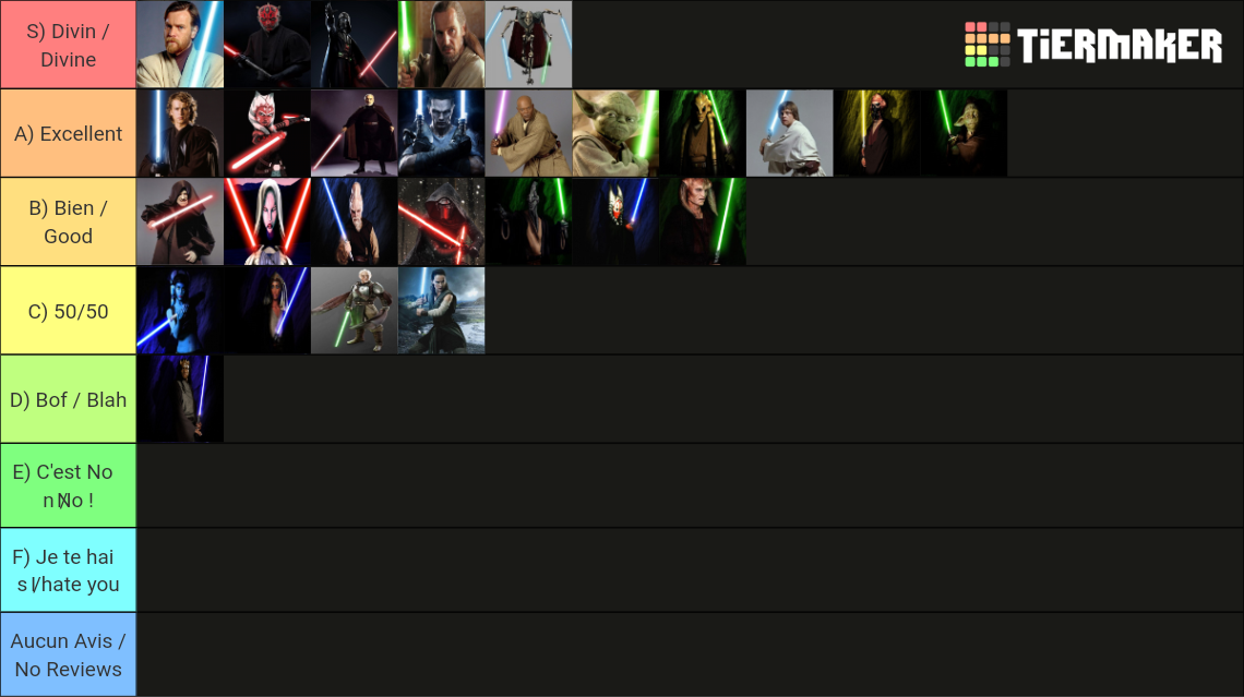Star Wars Jedis & Siths (40 Characters) Tier List (Community Rankings ...