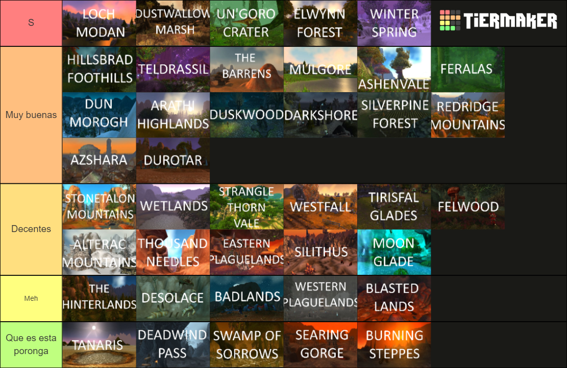 World Of Warcraft Classic Zones Tier List Community Rankings Tiermaker 5149