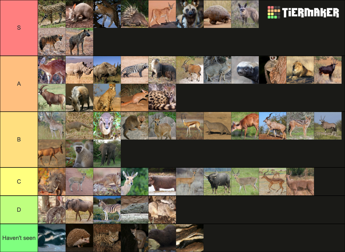 Safari Animals Of South Africa Tier List (Community Rankings) - TierMaker
