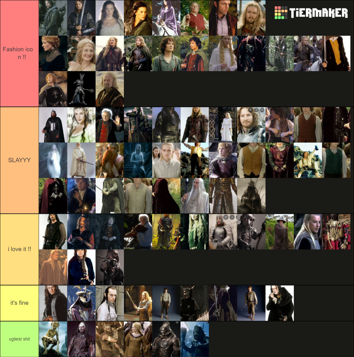 LOTR Outfits Ranked Tier List (Community Rankings) - TierMaker