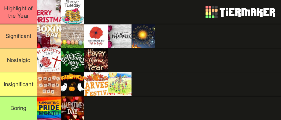 Public Holidays UK Tier List (Community Rankings) - TierMaker