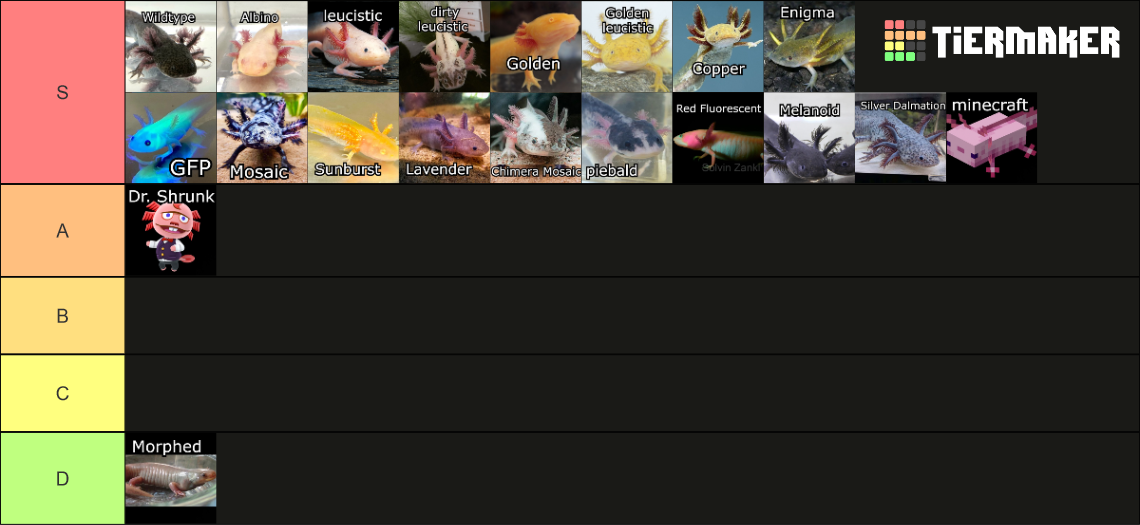 Axolotl types Tier List (Community Rankings) - TierMaker