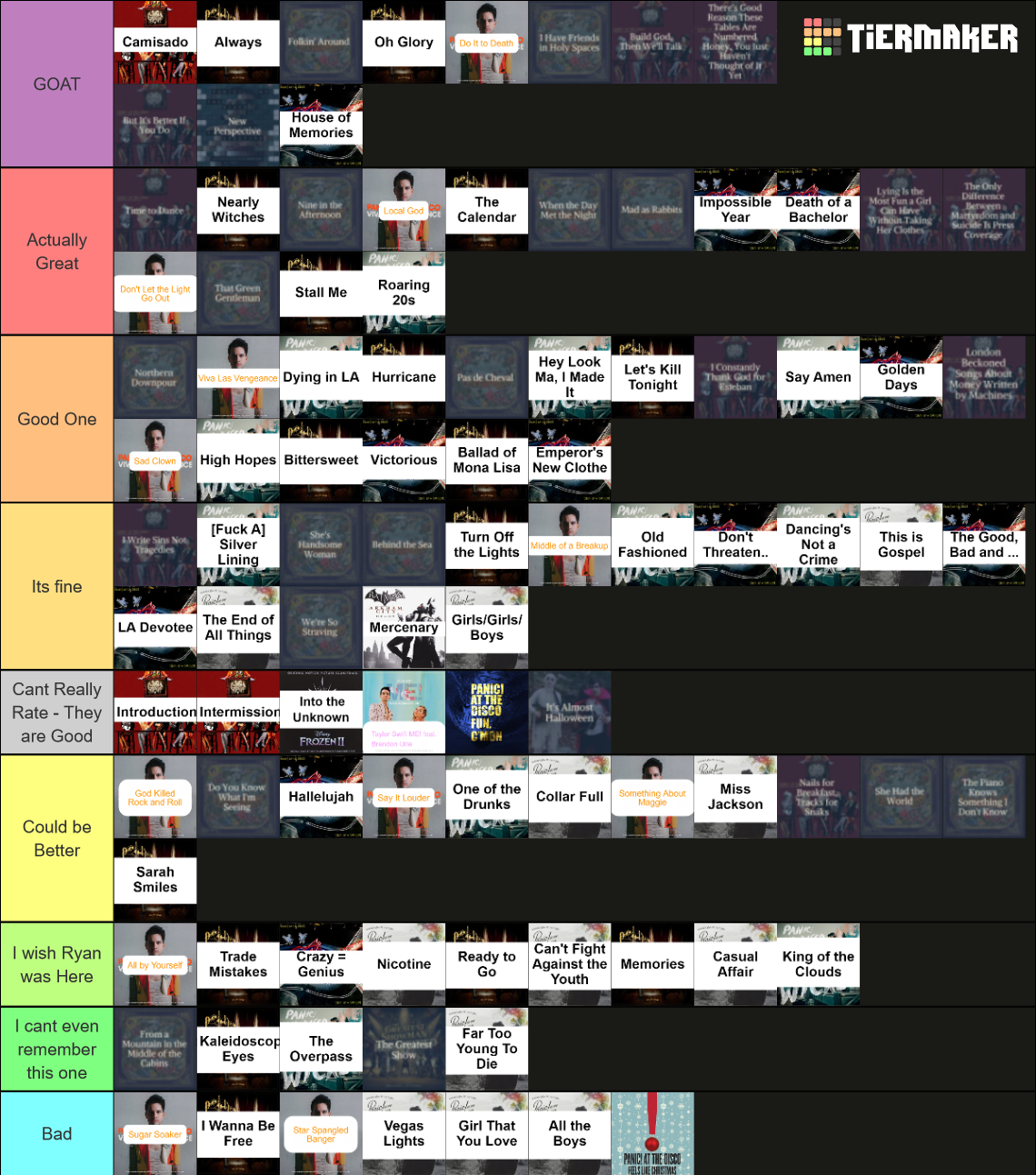 All Songs by Panic! at the Disco Tier List (Community Rankings) - TierMaker