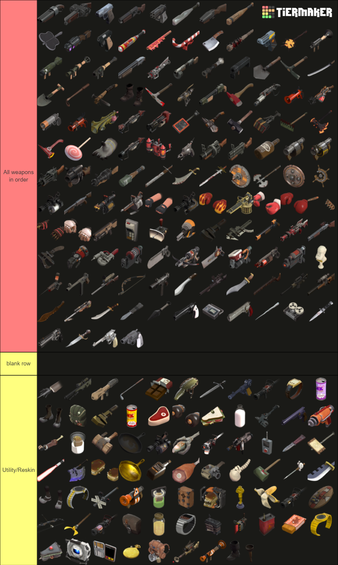 Team Fortress 2 Weapons/Utilities (Reskins Too) Tier List (Community ...