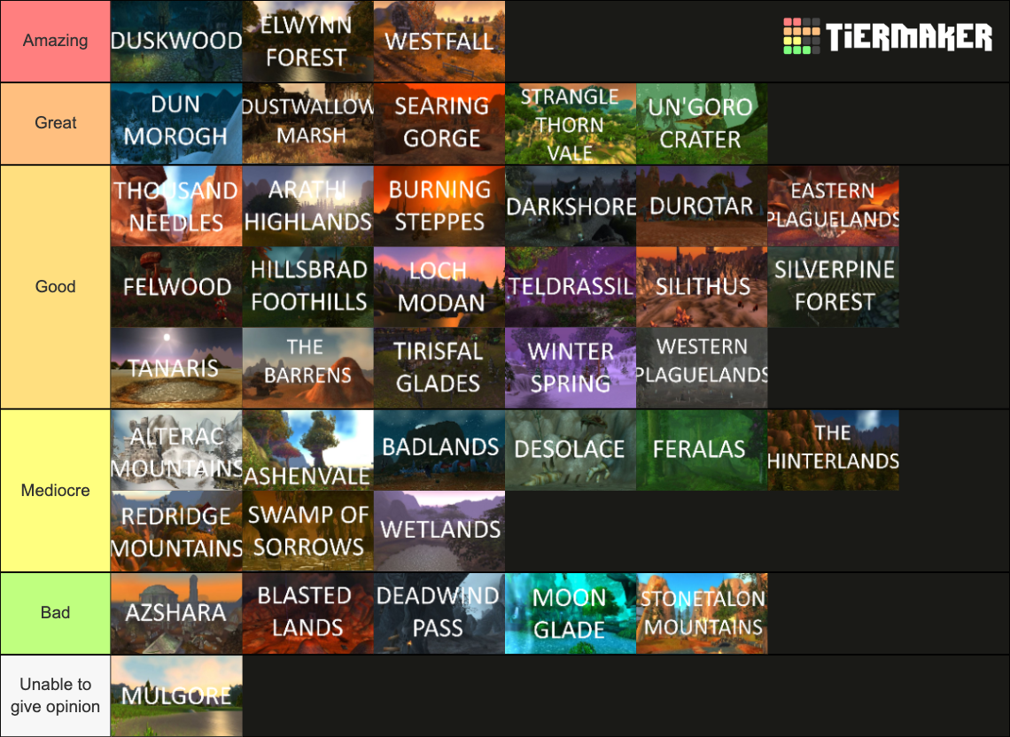 World of Warcraft Classic zones Tier List (Community Rankings) - TierMaker