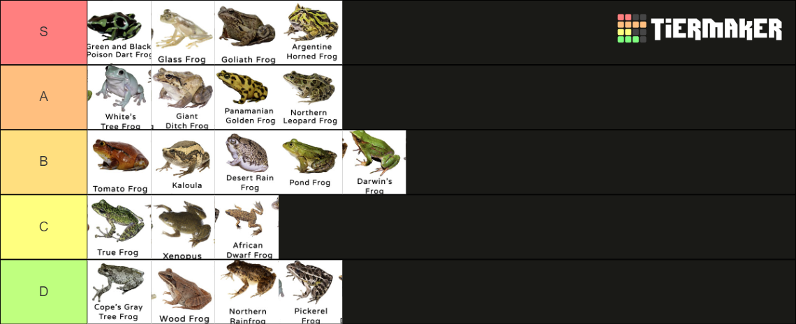 Types of Frogs Tier List (Community Rankings) - TierMaker