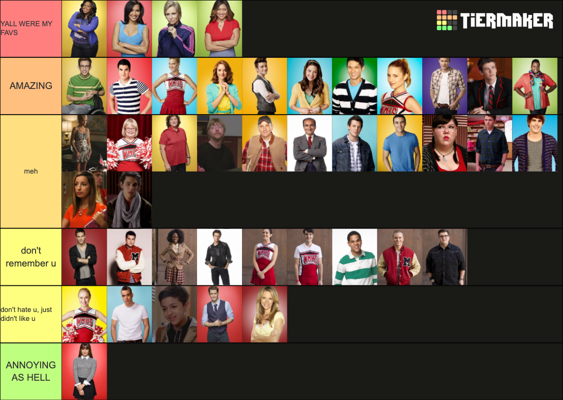 Glee Characters (S1-S6) Tier List (Community Rankings) - TierMaker
