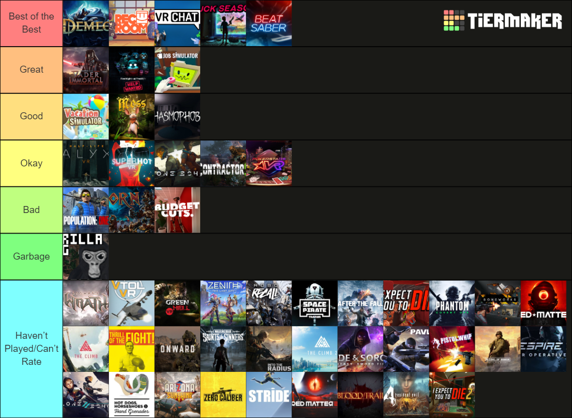 VR Games (1/21/23) Tier List (Community Rankings) - TierMaker