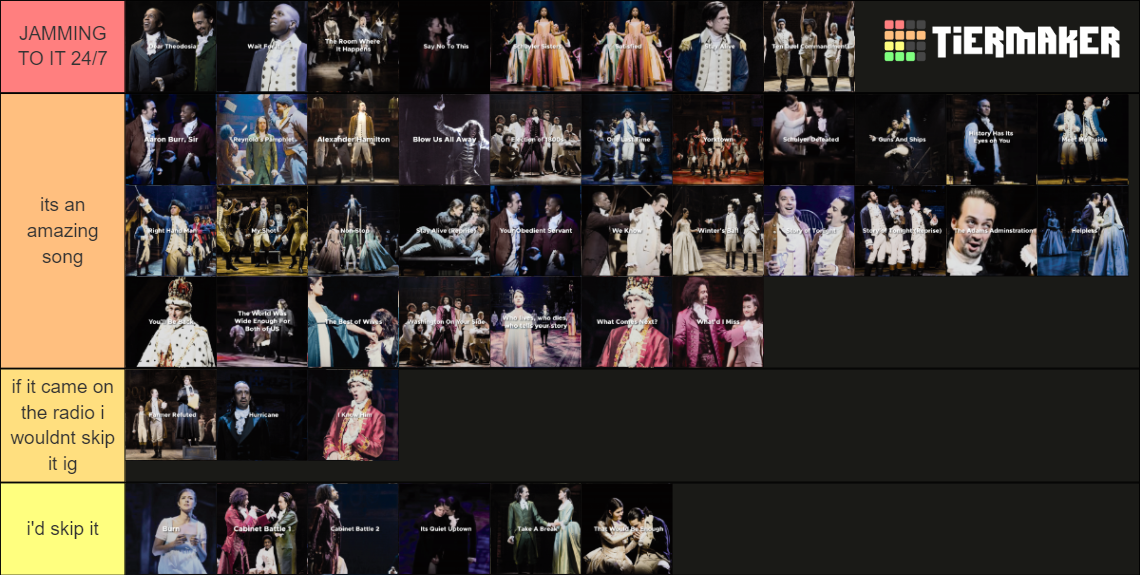 Hamilton Songs (Ordered Chronologically) Tier List (Community Rankings) - TierMaker