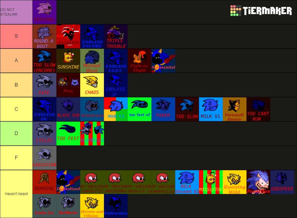 FNF Vs Sonic Exe Song Tier List Community Rankings TierMaker fnf-vs-sonic-exe-song-tier-list-community-rankings-tiermaker