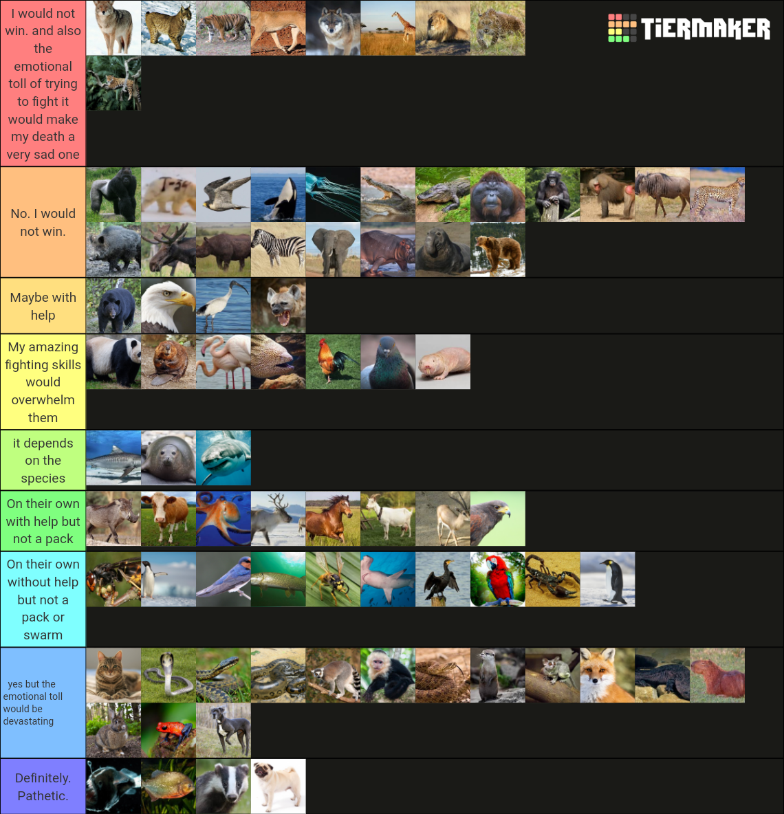 Could you beat this animal? Tier List (Community Rankings) - TierMaker