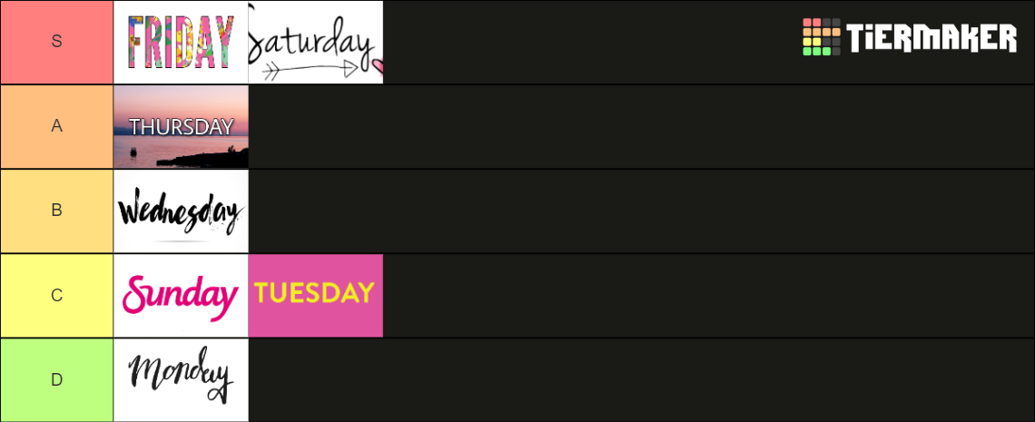 Days of the Week Tier List (Community Rankings) - TierMaker
