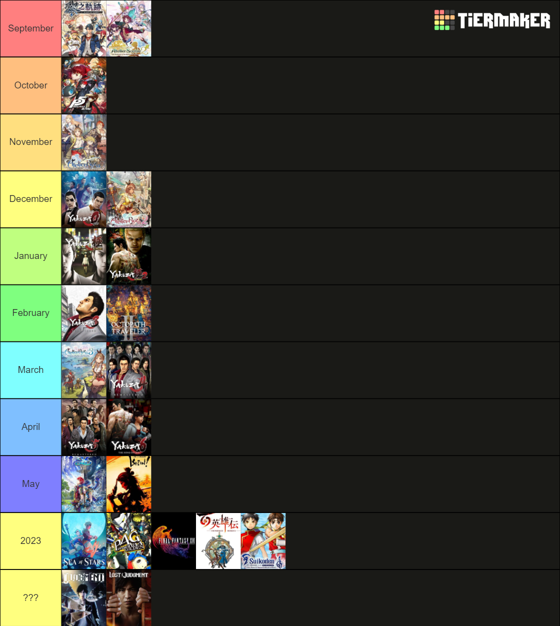 Video Game Calendar Tier List (Community Rankings) - TierMaker