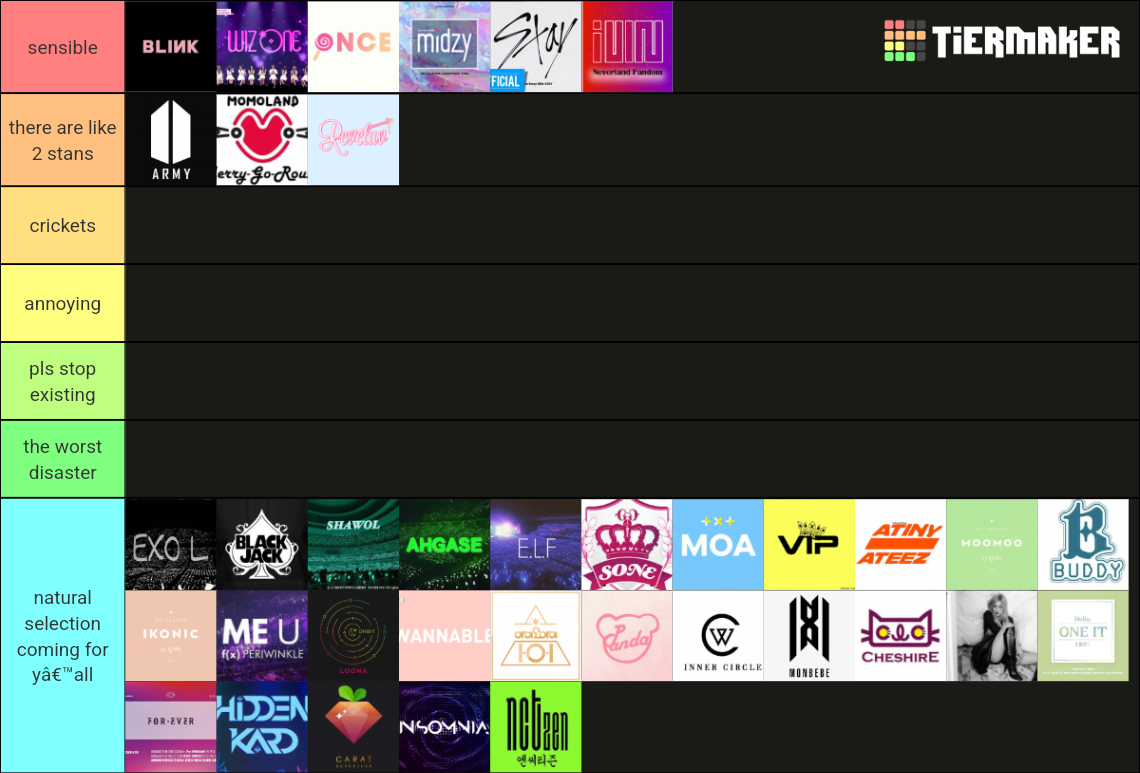 kpop fandoms Tier List (Community Rankings) - TierMaker