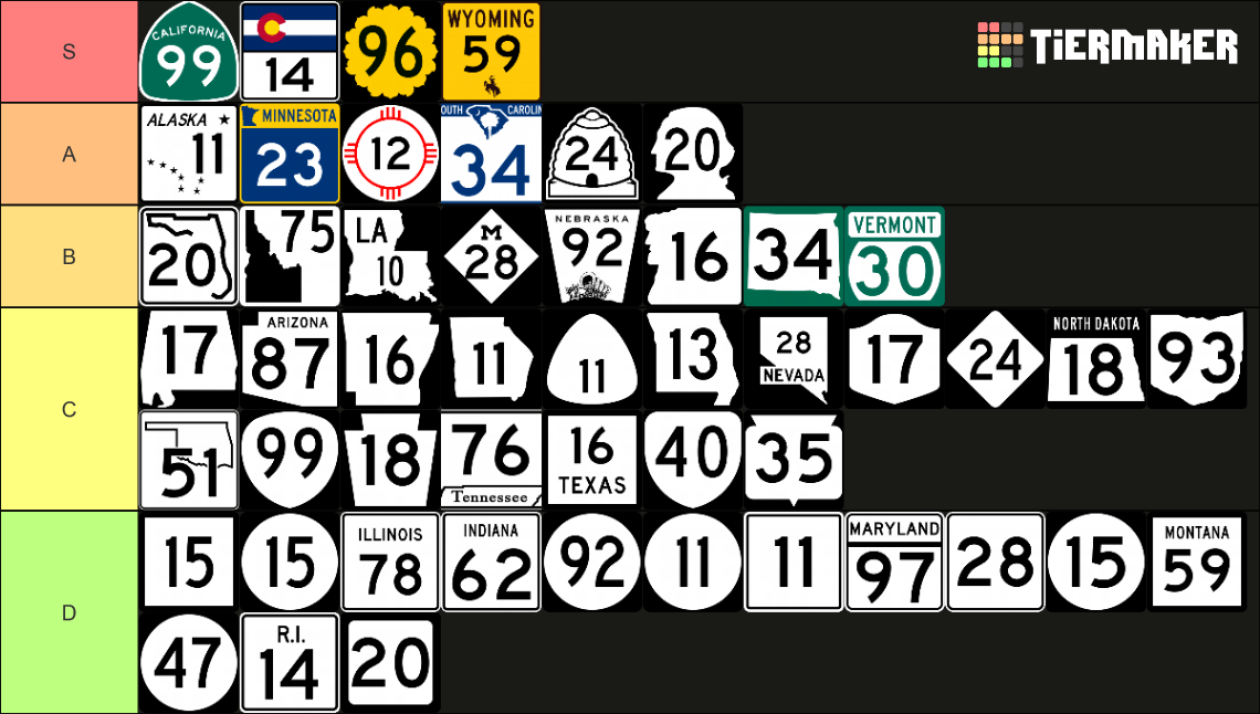 US State Highway/Route Signs Tier List (Community Rankings) - TierMaker