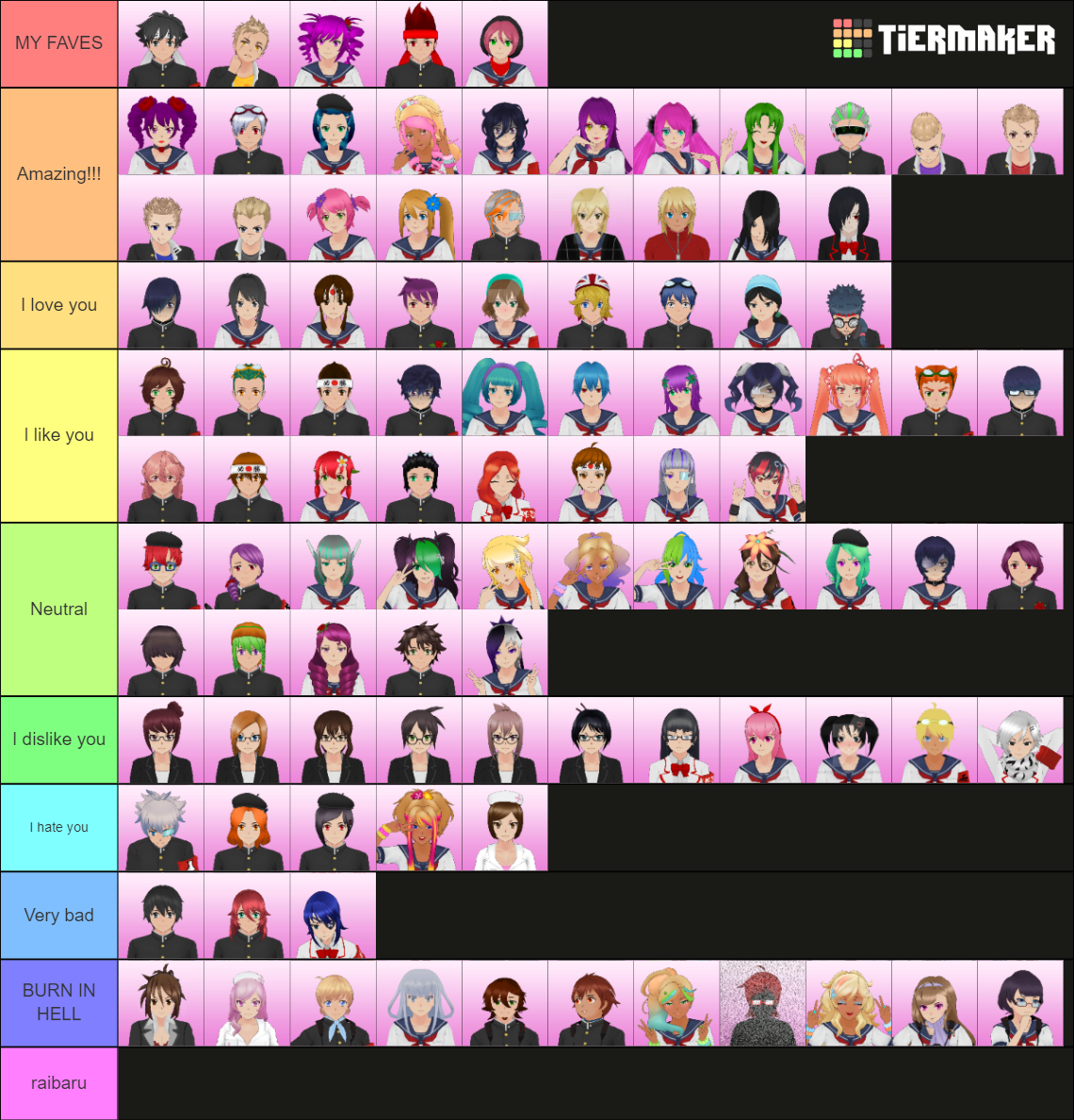 All Yandere Simulator Characters Tier List (Community Rankings) - TierMaker