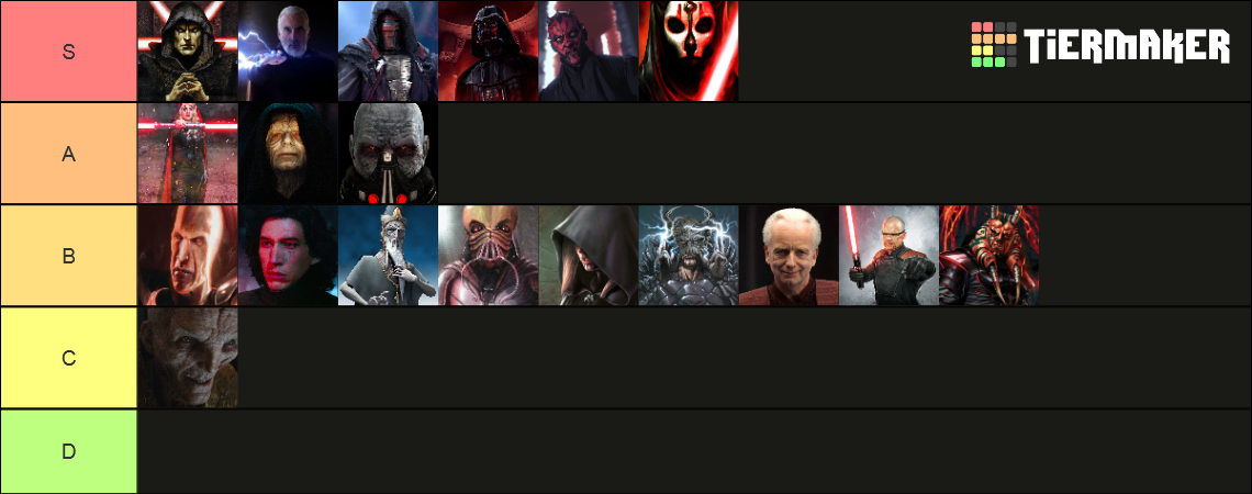 Sith lords Tier List (Community Rankings) - TierMaker