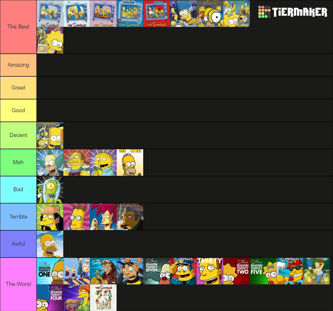 Every Simpsons Season Ranked (Seasons 1-33 & The Movie) Tier List ...