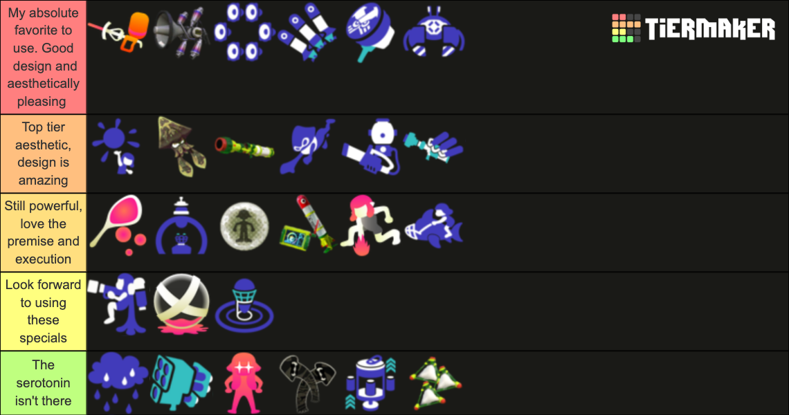 Splatoon specials based on how fun/aesthetic and design Tier List ...