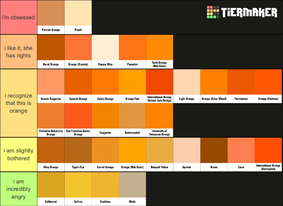 shades of orange Tier List (Community Rankings) - TierMaker