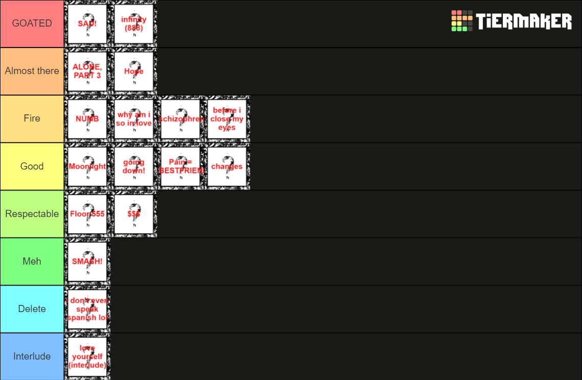 Question Mark) Album by XXXTENTACION Tier List (Community Rankings ...