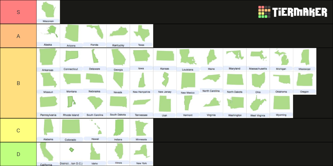 States in the United States Tier List (Community Rankings) - TierMaker