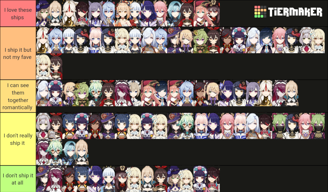 wlw genshin ships (3.0 update) Tier List (Community Rankings) - TierMaker