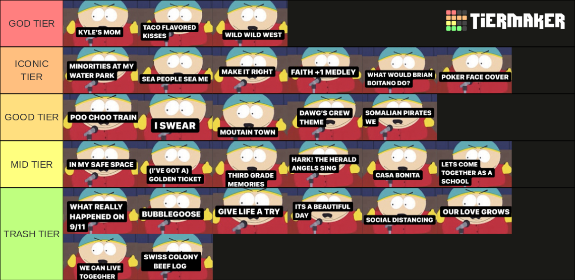 Eric Cartman Songs Tier List (Community Rankings) - TierMaker