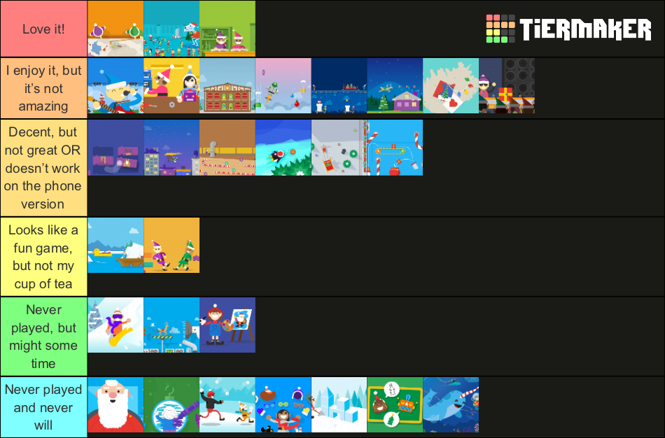 Google Santa Tracker Games Tier List (Community Rankings) - TierMaker