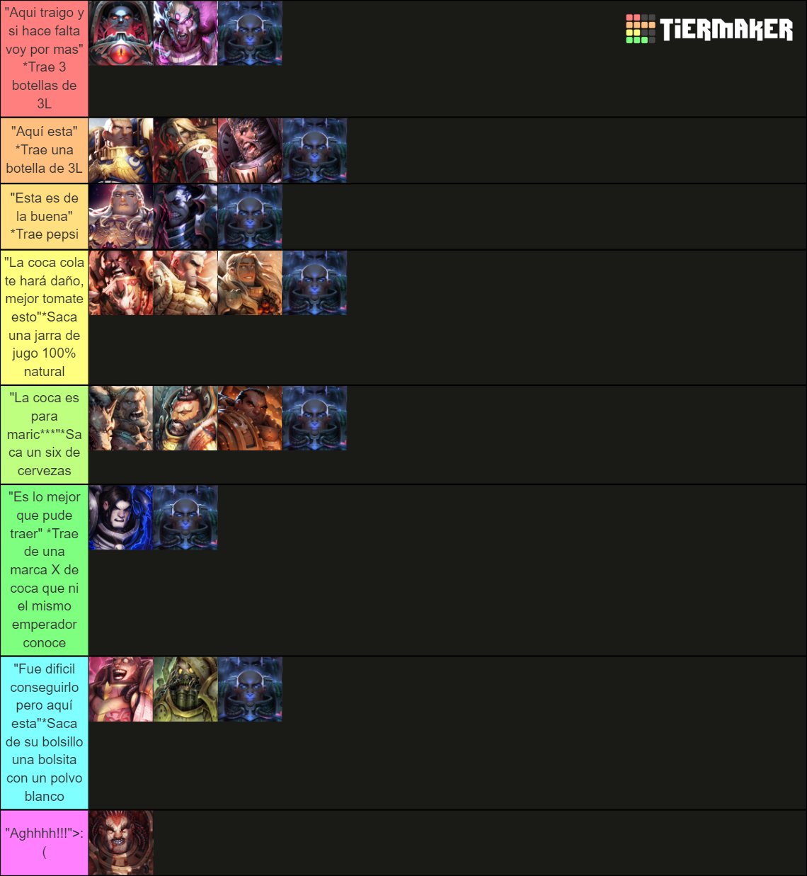 Le pides a un primarca que traiga coca a la fiesta Tier List (Community ...