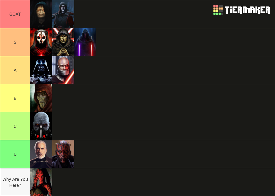 The most powerful sith lords to ever live in star wars part1 Tier List ...