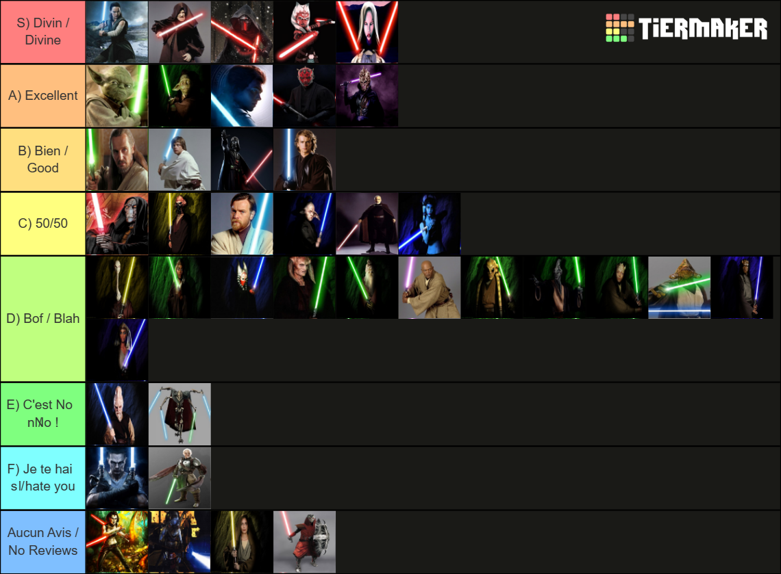 Star Wars Jedis & Siths (40 Characters) Tier List (Community Rankings ...