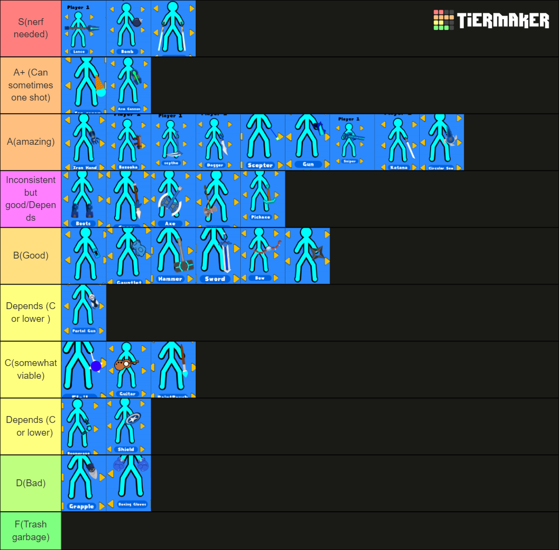 Supreme duelist stickman weapons Tier List (Community Rankings) - TierMaker
