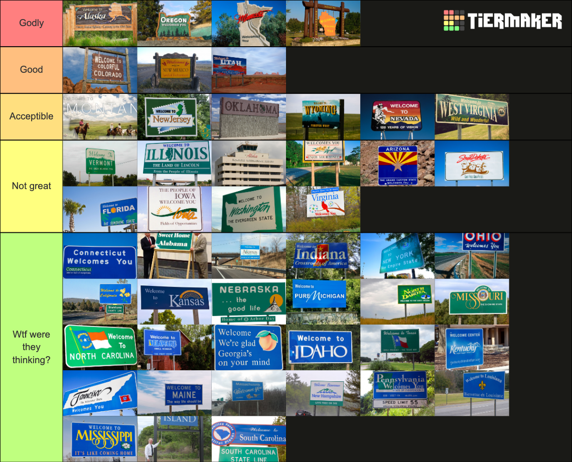 State Welcome Signs Tier List (Community Rankings) - TierMaker