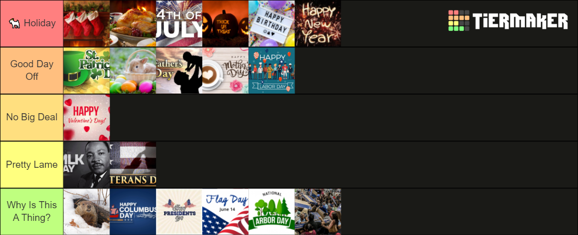 BEST HOLIDAYS Tier List (Community Rankings) - TierMaker