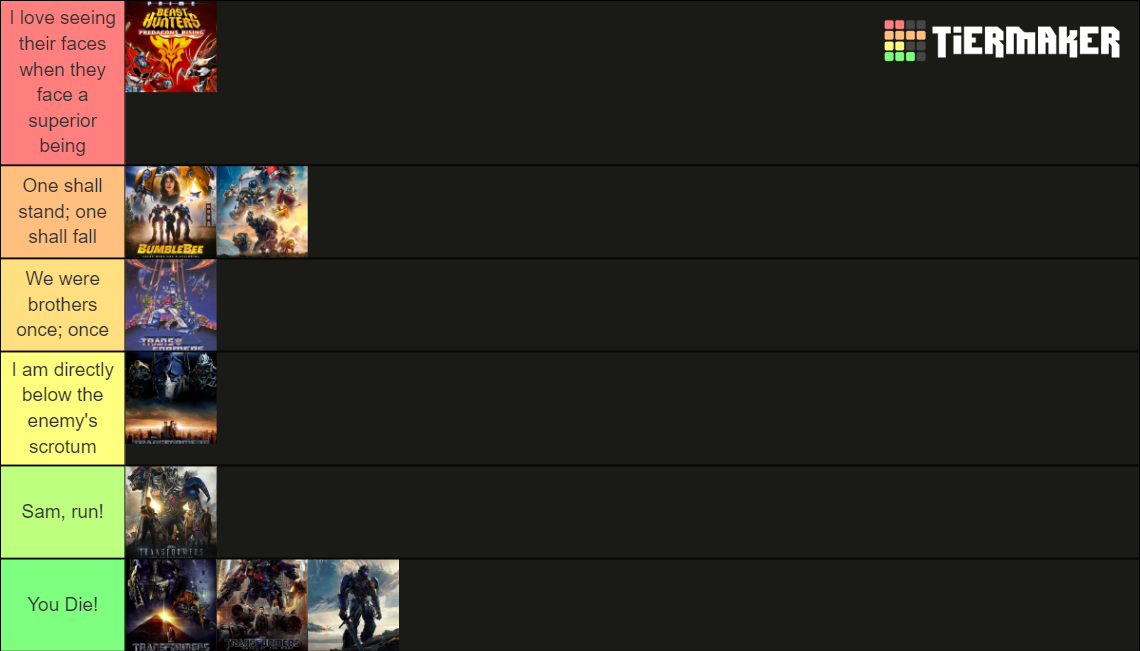 Ranking the Transformers films Tier List (Community Rankings) - TierMaker