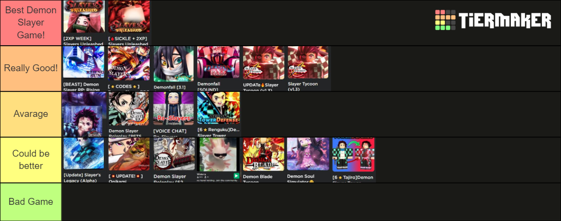 Roblox Demon Slayer Game Tier List (Community Rankings) - TierMaker