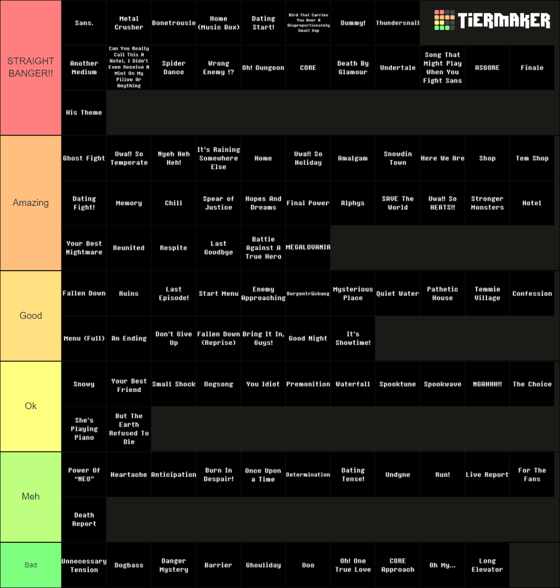 Undertale OST Tier List (Community Rankings) - TierMaker