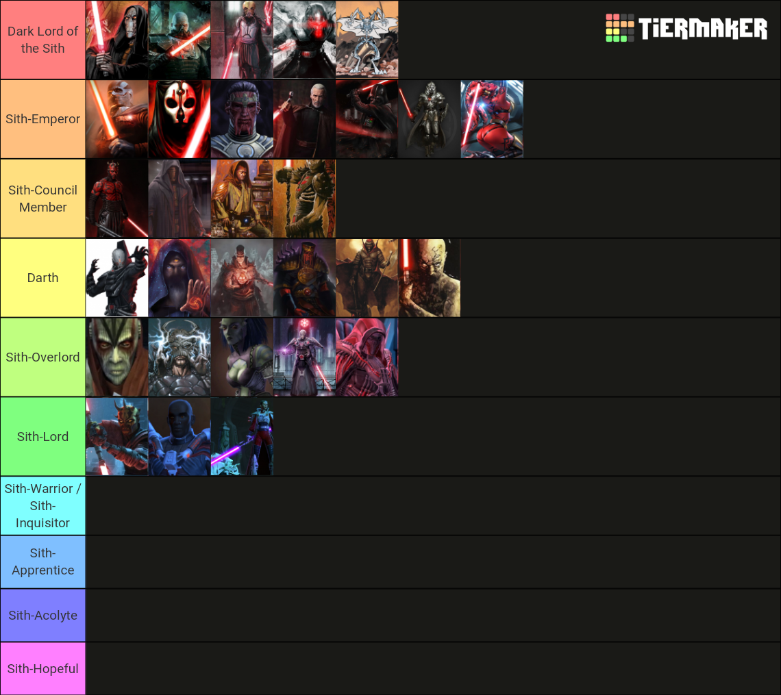 Ultimate Sith Ranking (Legends) Tier List (Community Rankings) - TierMaker