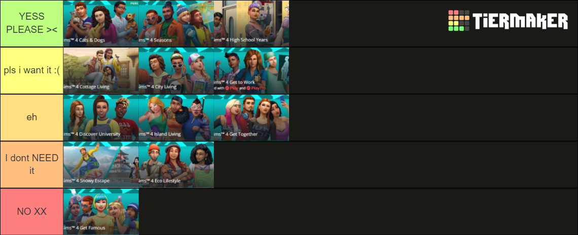 Sims 4 Expansion Packs (1/1/23) Tier List (Community Rankings) - TierMaker