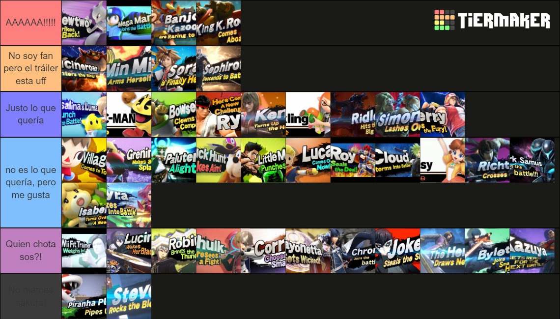 Super Smash Bros Reveal Trailers Tier List (Community Rankings) - TierMaker