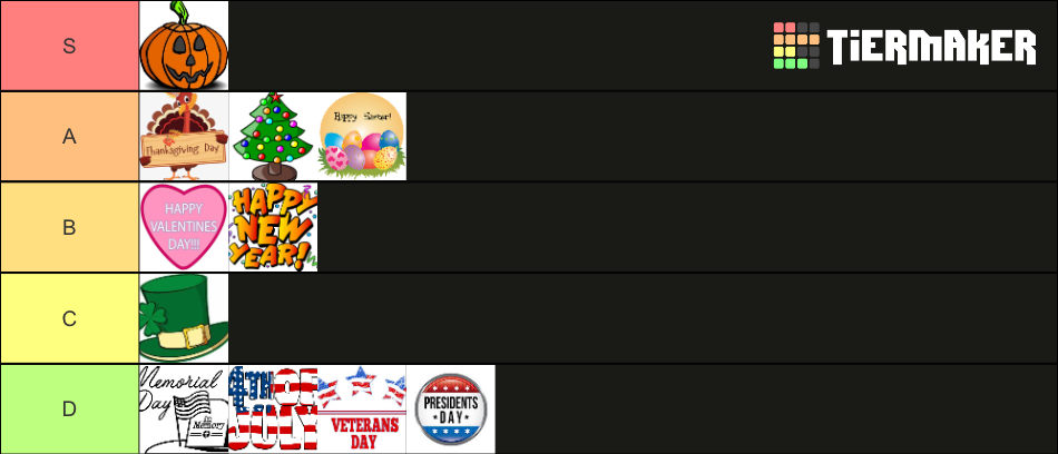 Holidays Tier List (Community Rankings) - TierMaker