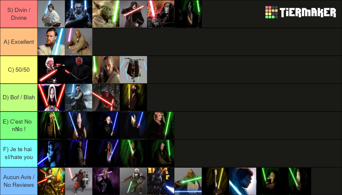 Star Wars Jedis & Siths (40 Characters) Tier List (Community Rankings ...