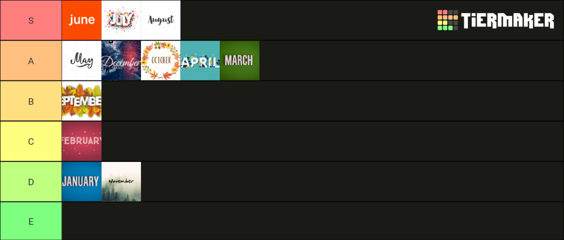 Months of the Year Tier List (Community Rankings) - TierMaker